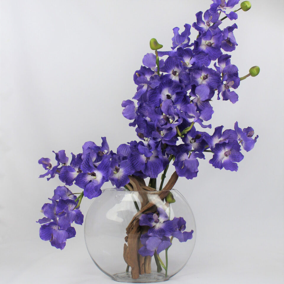 16″ Moon Vase with White Vanda Orchids - CFA Design Group