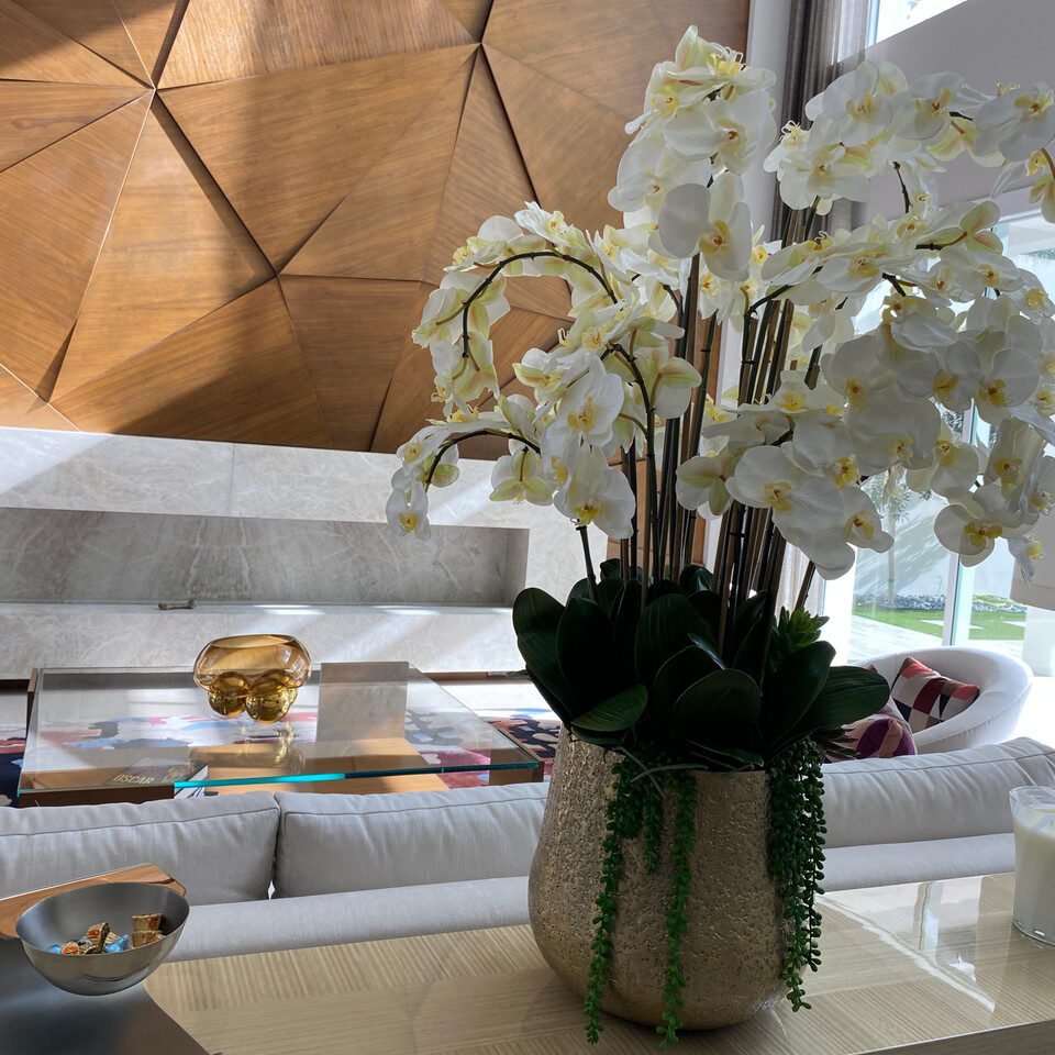 Delaney Gold Pot with Multiple Stems of Phalaenopsis Orchids and ...