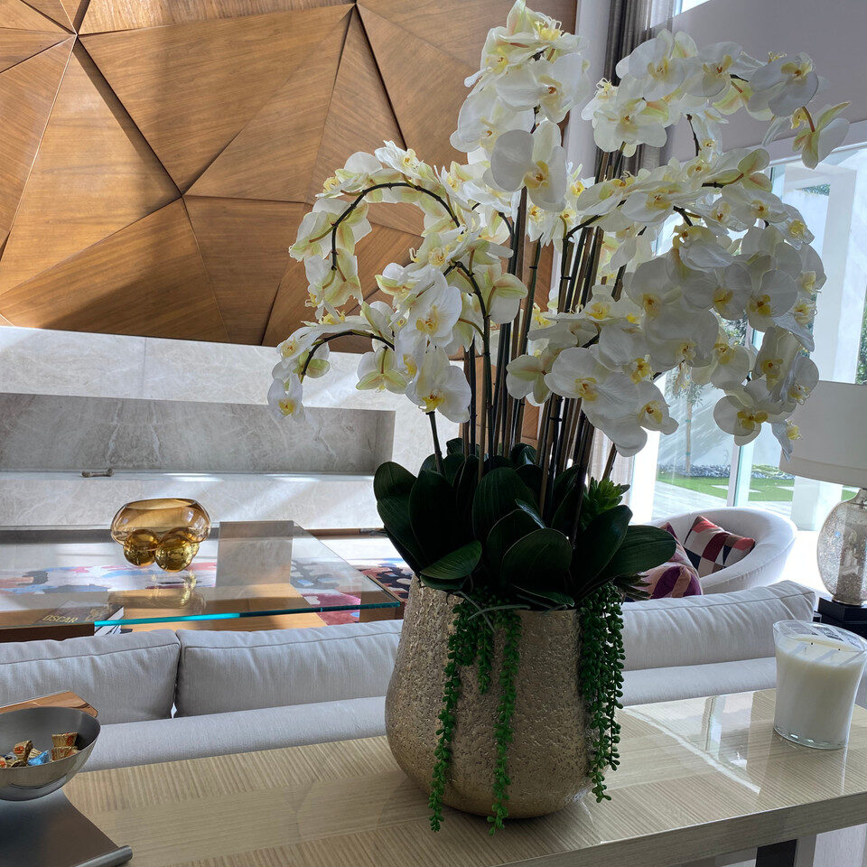 Delaney Gold Pot with Multiple Stems of Phalaenopsis Orchids and ...