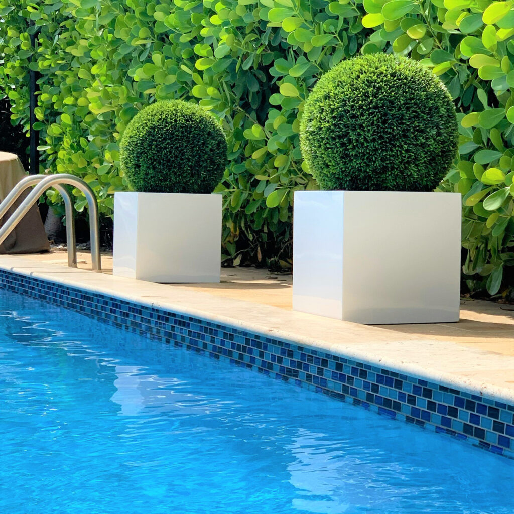 Medium Block Fiberglass Planter with 20″ Topiary - CFA Design Group