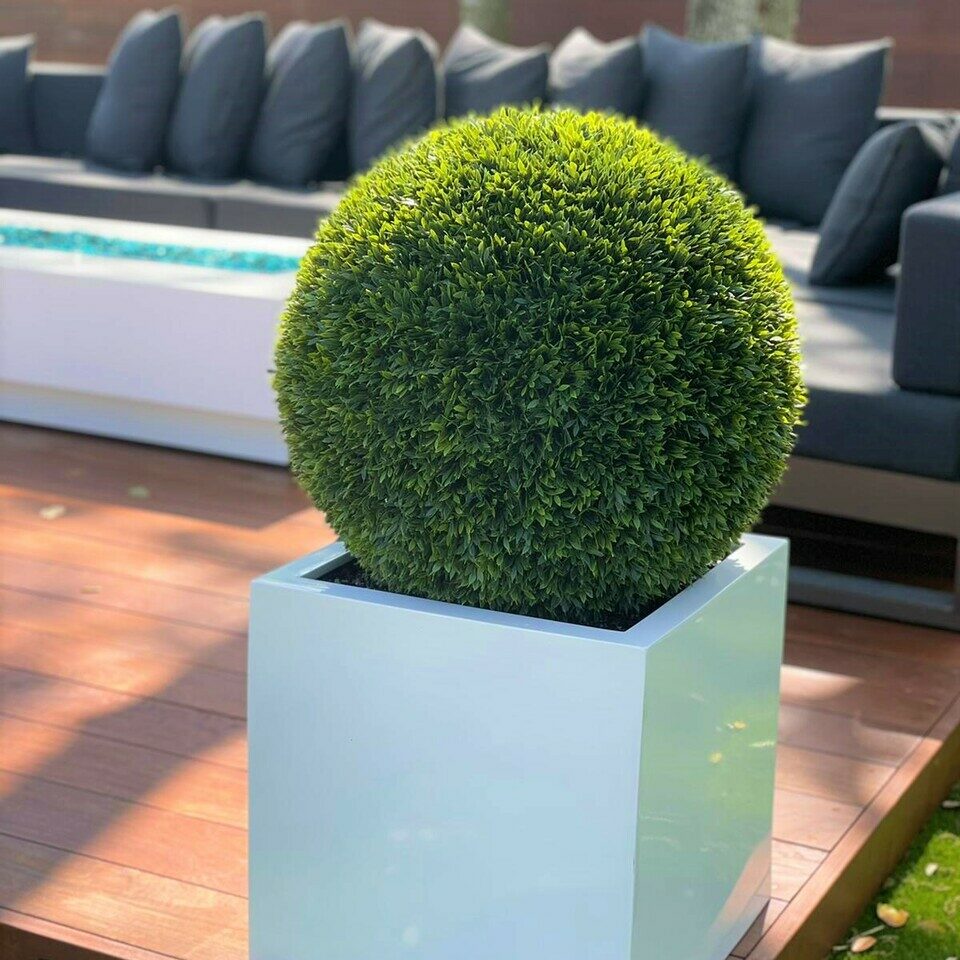 Large Block Fiberglass Planter with 20″ Topiary - CFA Design Group