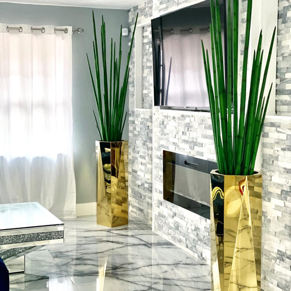 Prism Octagon Planter with Snake Grass - CFA Design Group