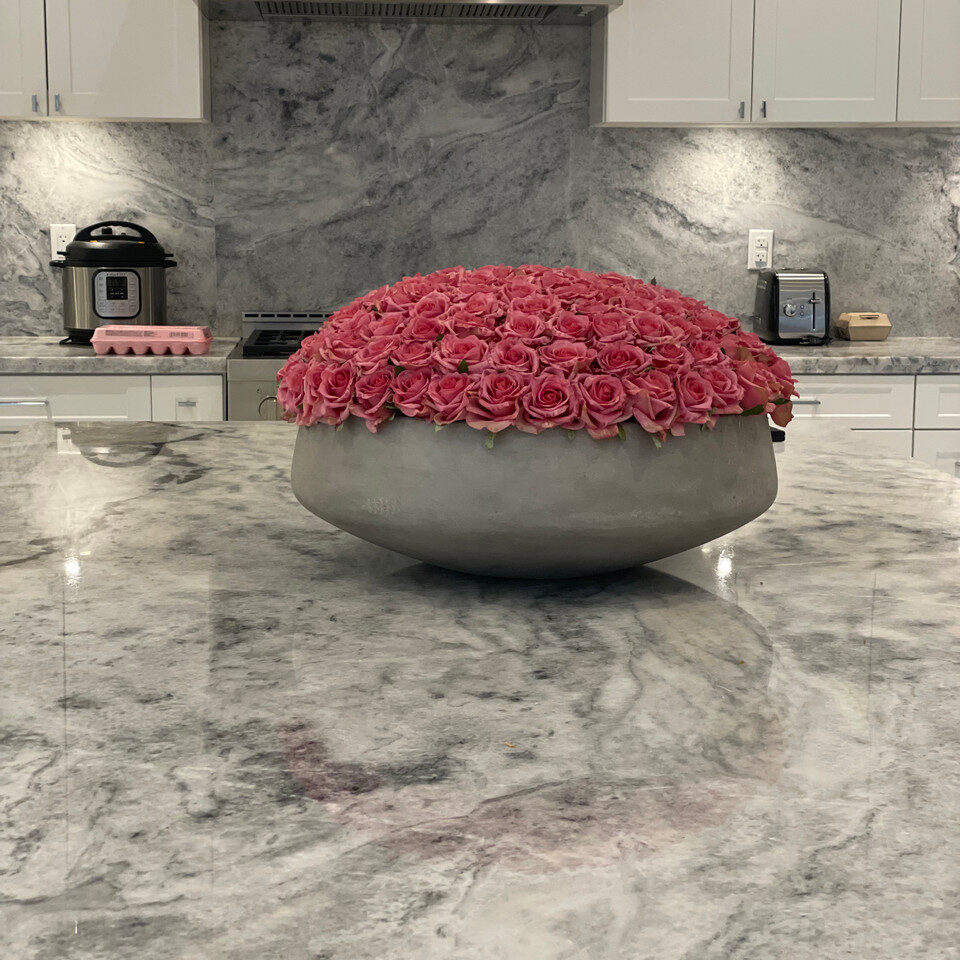 Large Newport Bowl with Real Touch Pink Roses - CFA Design Group