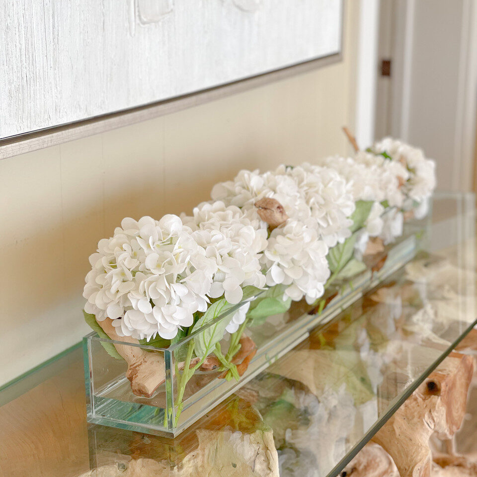 Casa Moderna Glass Plate Planter with Hydrangeas and Driftwood - CFA ...