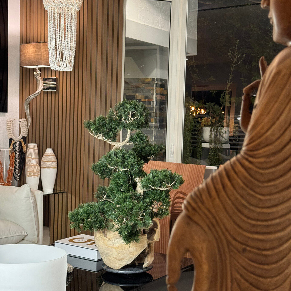 Teak Vase with Semi cascade Bonsai - CFA Design Group