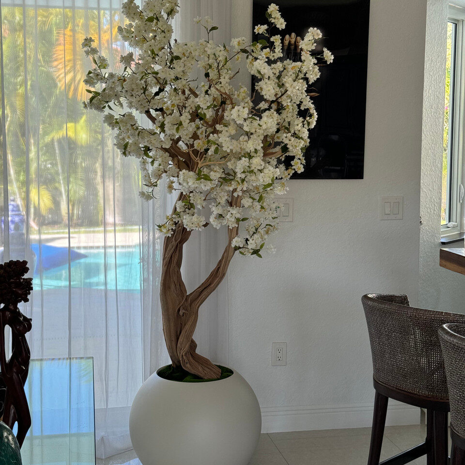 Matte Beige Globe with Custom Made Cherry Blossom Tree - CFA Design Group