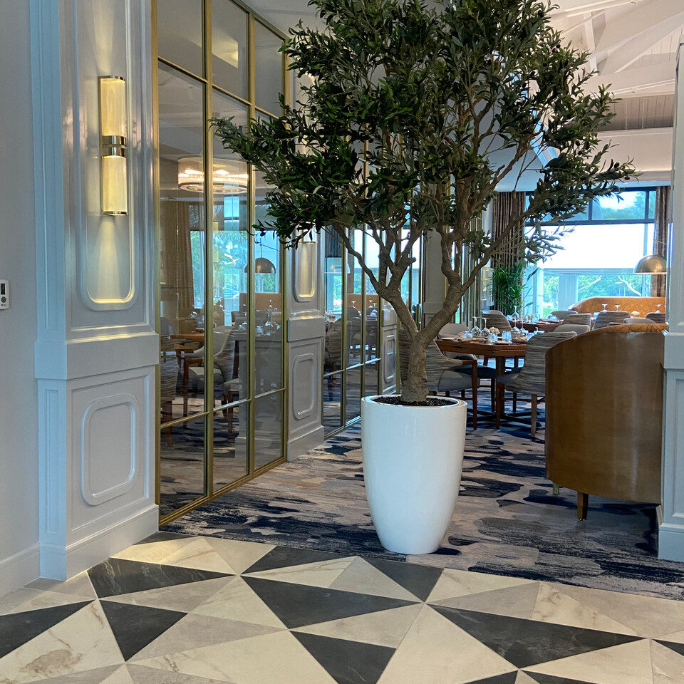 Artificial 98″ Olive Tree In Glossy White Ben Planter - CFA Design Group
