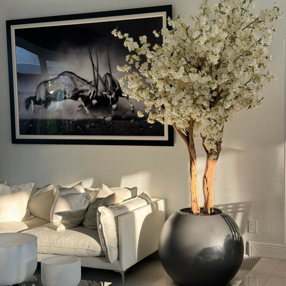 Matte Gun Metal Globe with Custom Made Cherry Blossom Tree - CFA Design ...
