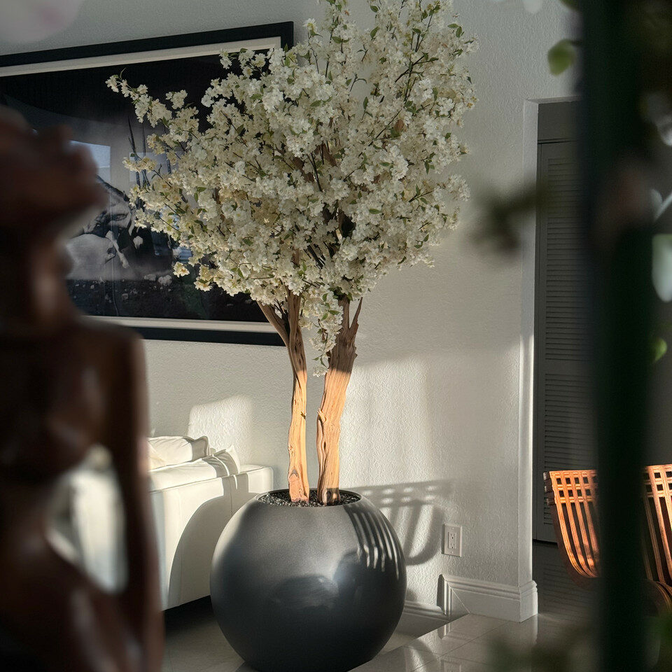 Matte Gun Metal Globe with Custom Made Cherry Blossom Tree - CFA Design ...