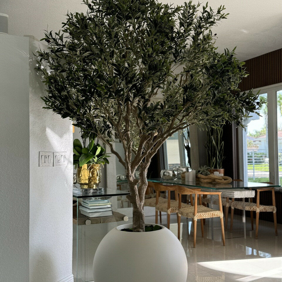 Olive Tree in Matte Beige 30″ Globe Planter - CFA Design Group
