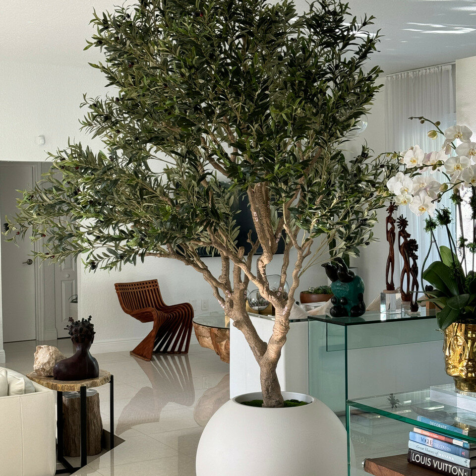 Olive Tree in Matte Beige 30″ Globe Planter - CFA Design Group