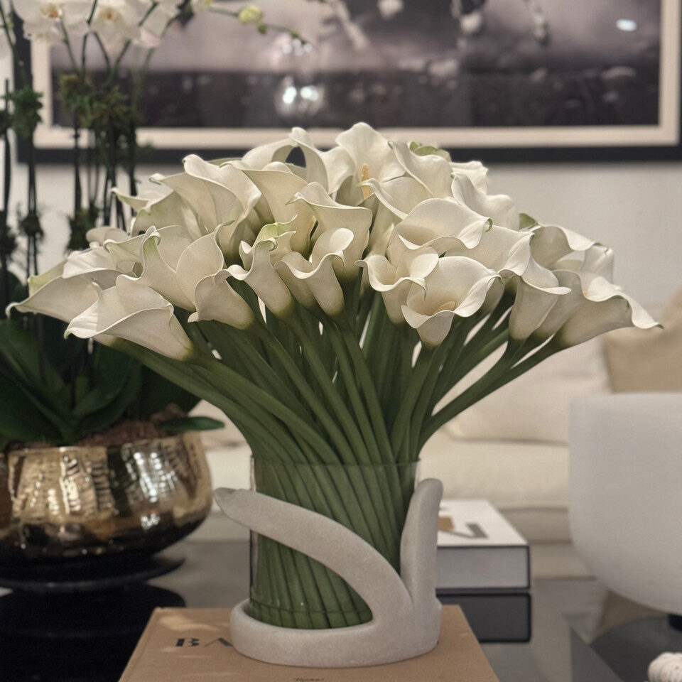 Calla Lilies in Hurricane Vase - CFA Design Group