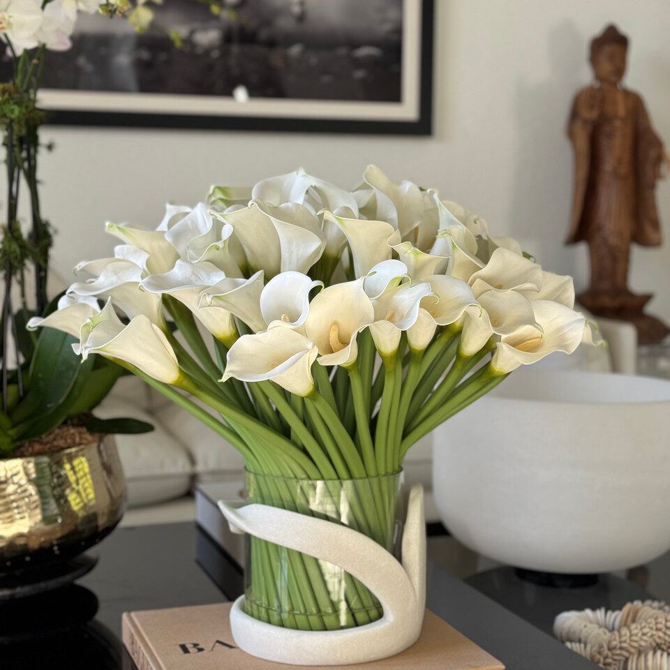 Calla Lilies in Hurricane Vase - CFA Design Group