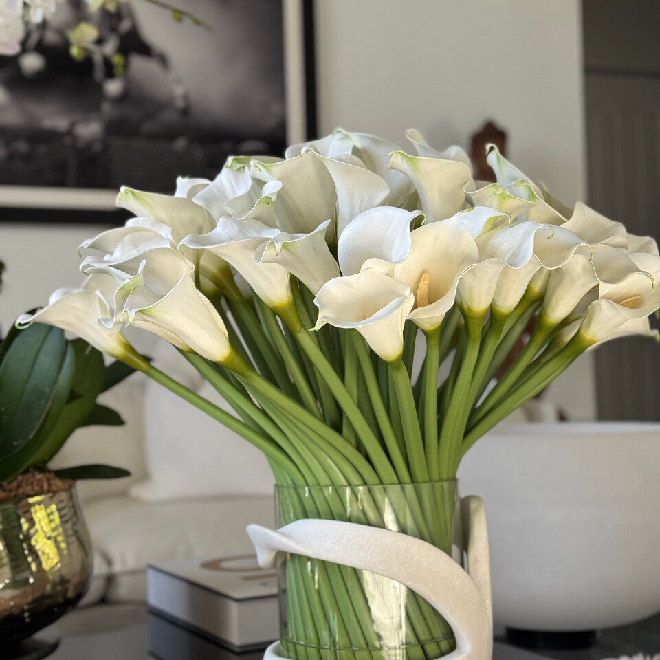 Calla Lilies in Hurricane Vase - CFA Design Group